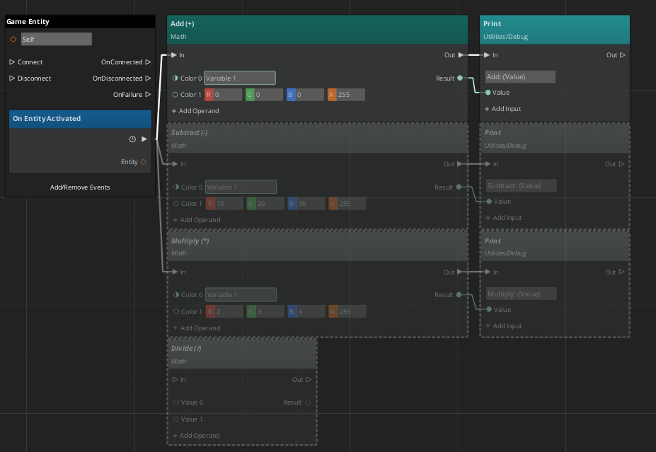 Basic math operation Script Canvas nodes interact inconsistently with Color type variables ...