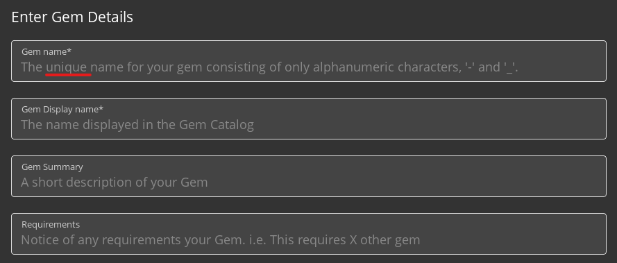 The "Gem name" in the "Create New Gem" window is incorrectly described as unique · Issue #13738 ...