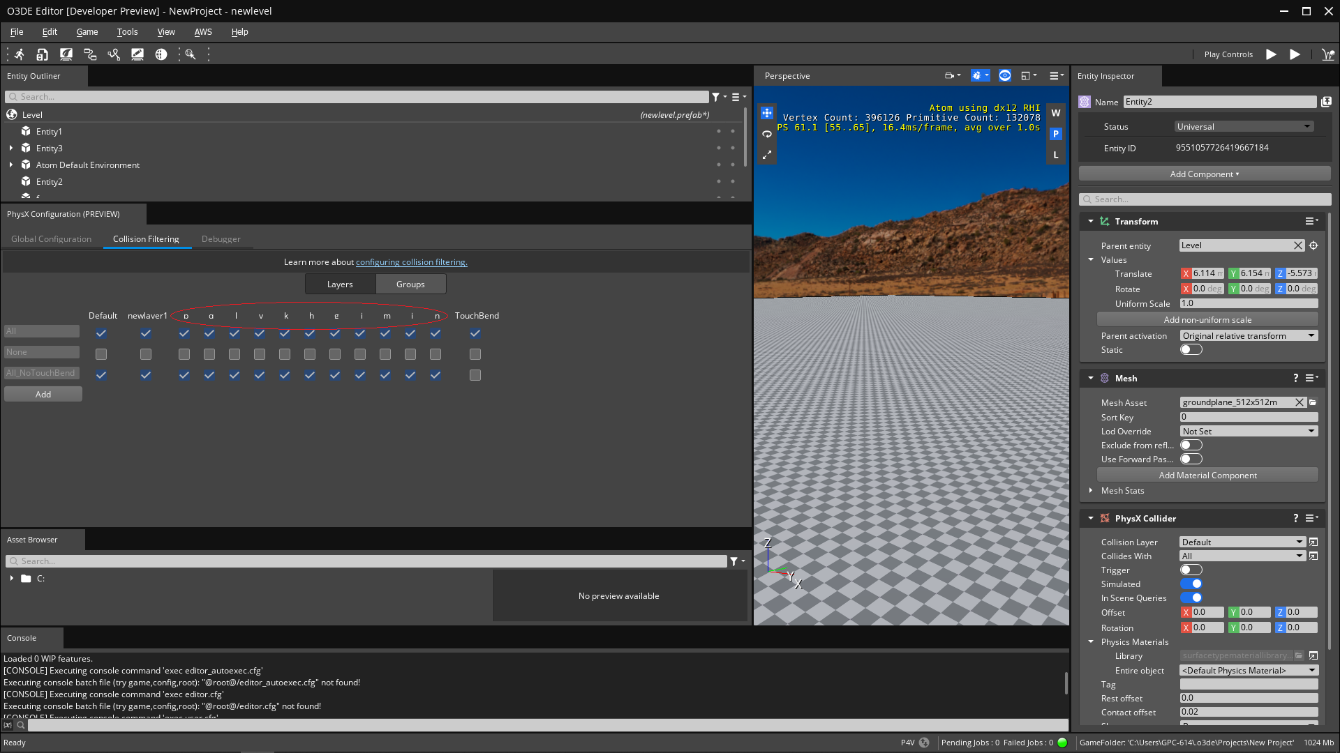 Letters with tails used to name layers are cropped in PhysX Configuration (PREVIEW) Groups tab ...