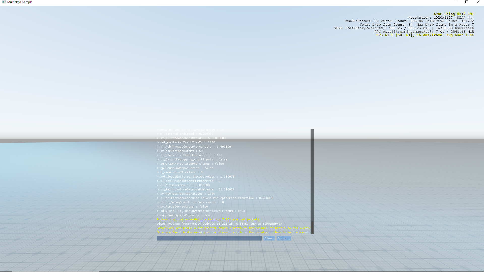 Windows clients are immediately disconnecting from o3de-multiplayersample dedicated servers ...