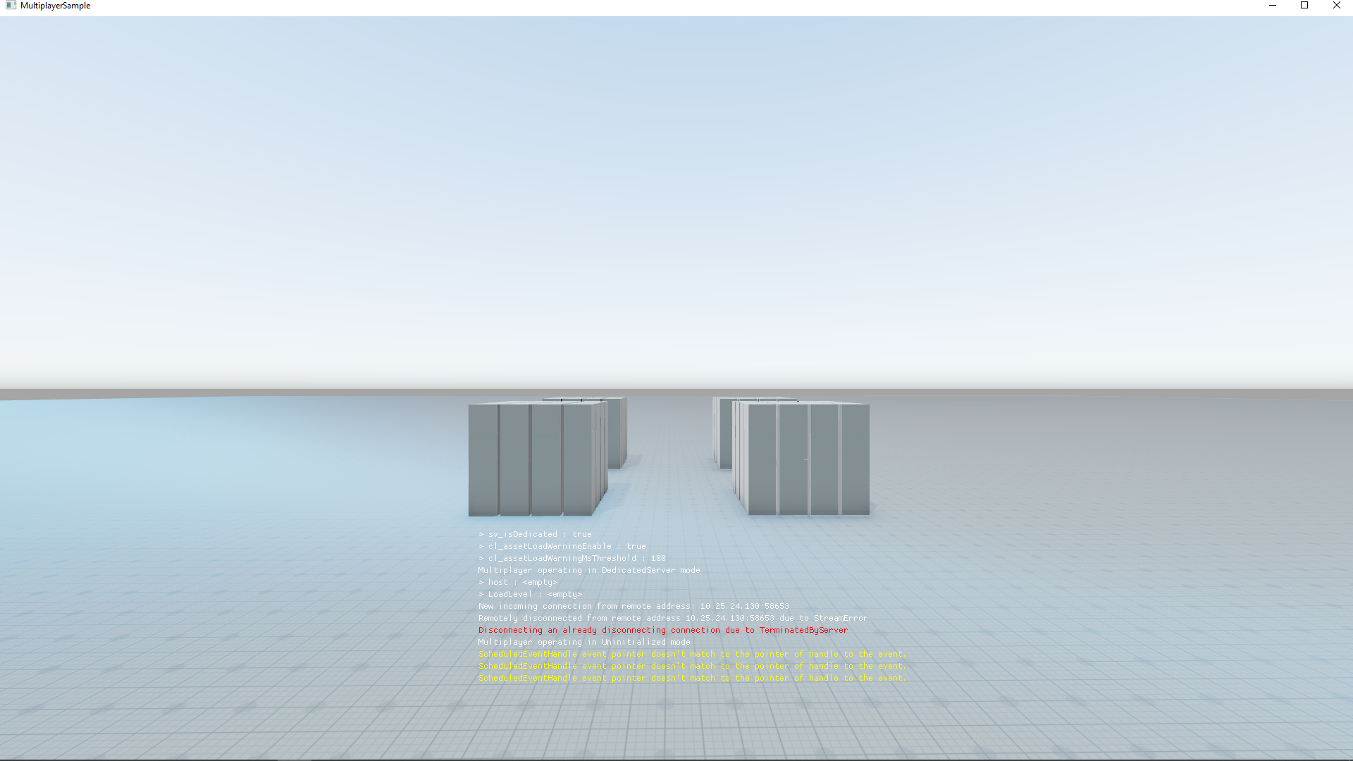Windows clients are immediately disconnecting from o3de-multiplayersample dedicated servers ...