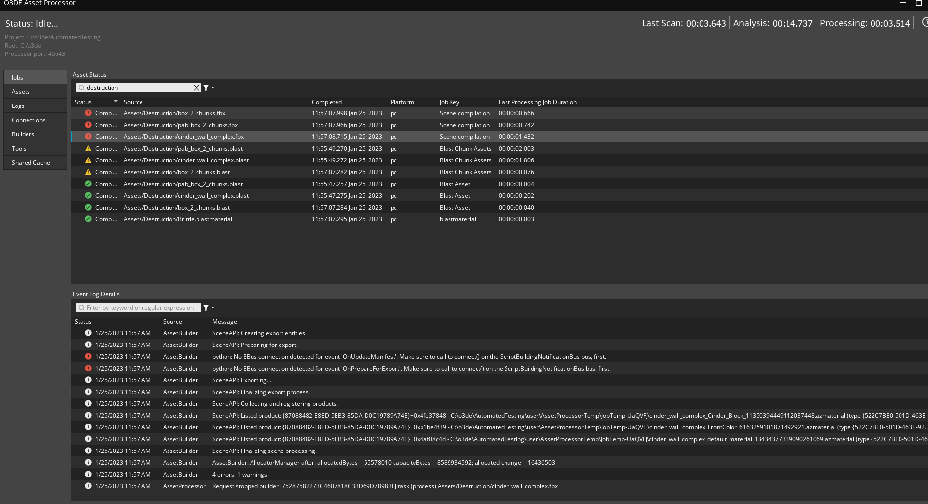 Destruction: Blast chunks .fbx assets fail to be processed by the Asset Processor on Blast ...