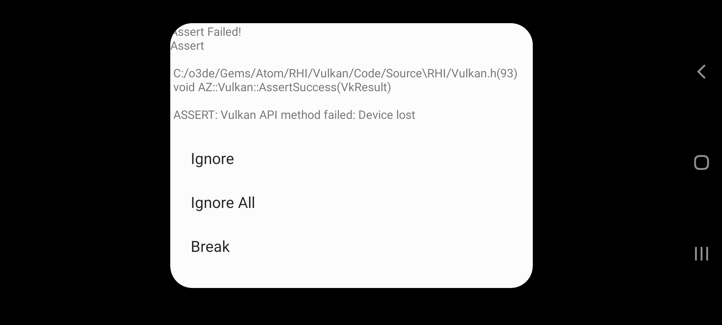 Android: AtomSampleViewer crashes upon launching after throwing an assert · Issue #5305 · o3de ...