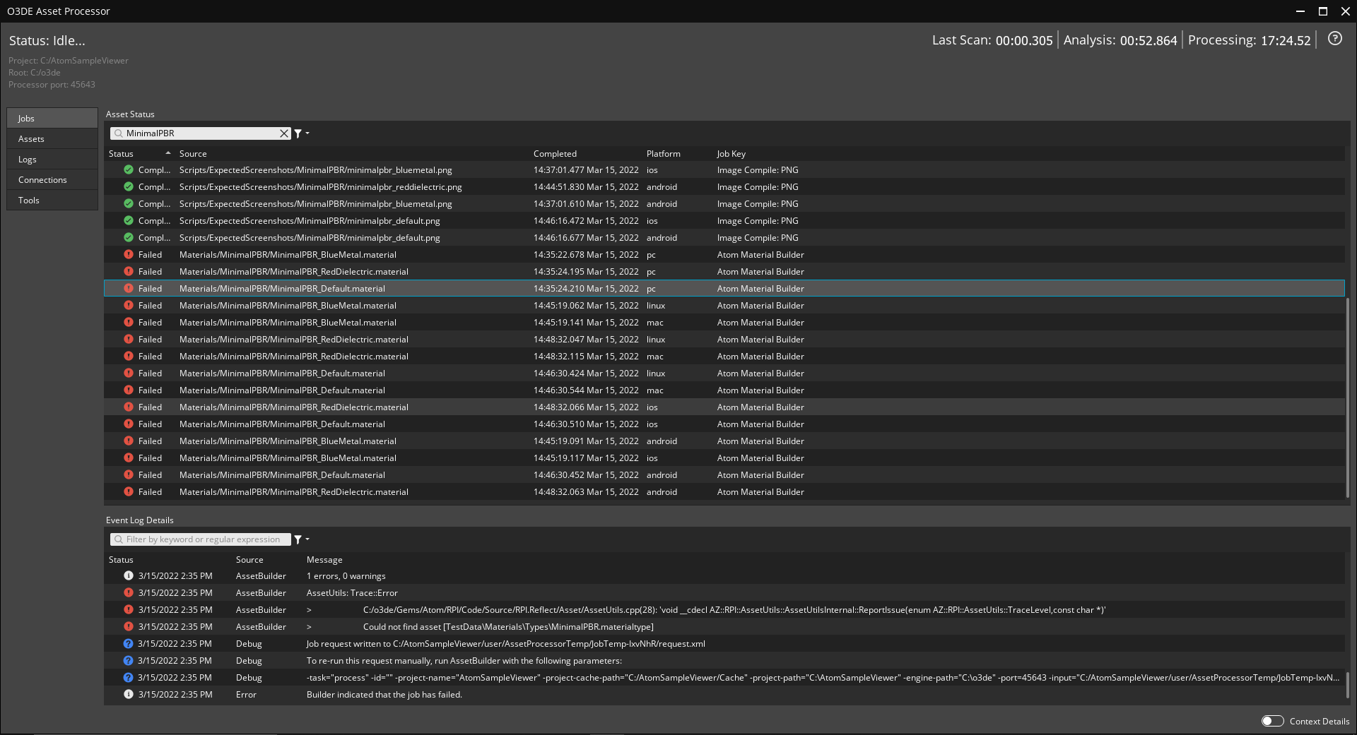 Asset Processor fails to process MinimalPBR .material files for AtomSampleViewer project · Issue ...