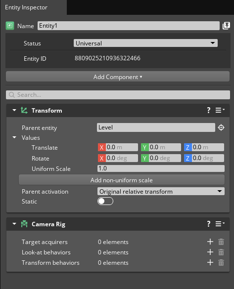 Missing notification about the required component for Camera Rig component in Entity Inspector ...
