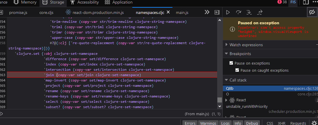 "Something wrong in the editor" + "window.visualViewport is undefined ...