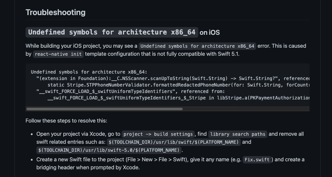 stripe/stripe-react-native: Undefined symbols for architecture x86_64 · Issue #498 · stripe ...