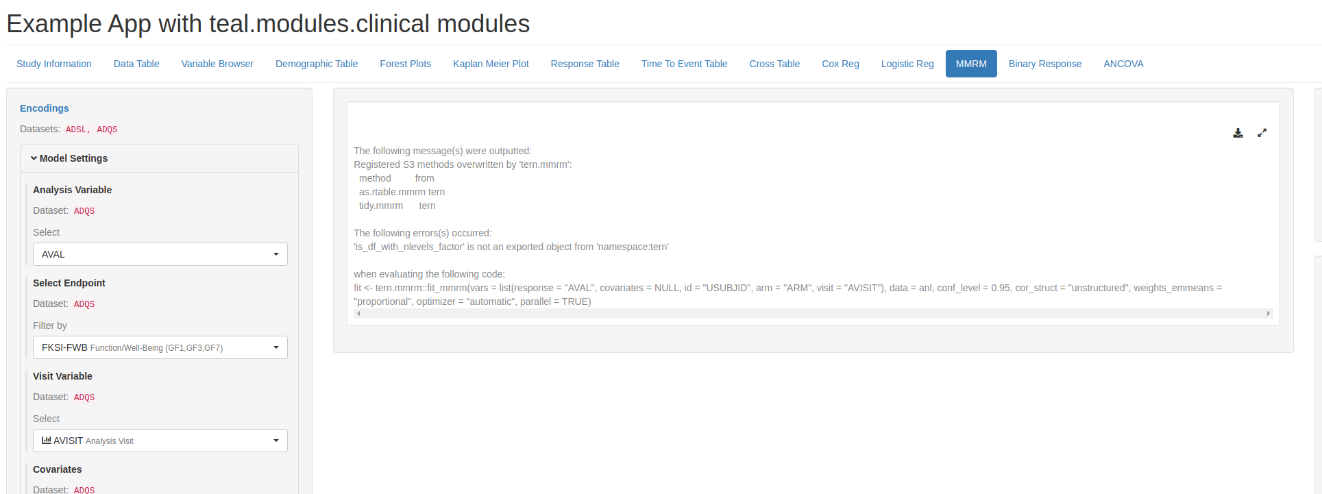 mmrm not rendered · Issue #639 · insightsengineering/teal.modules.clinical · GitHub