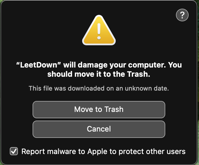 This App is identified as a malicious program · Issue #59 · rA9stuff/LeetDown · GitHub