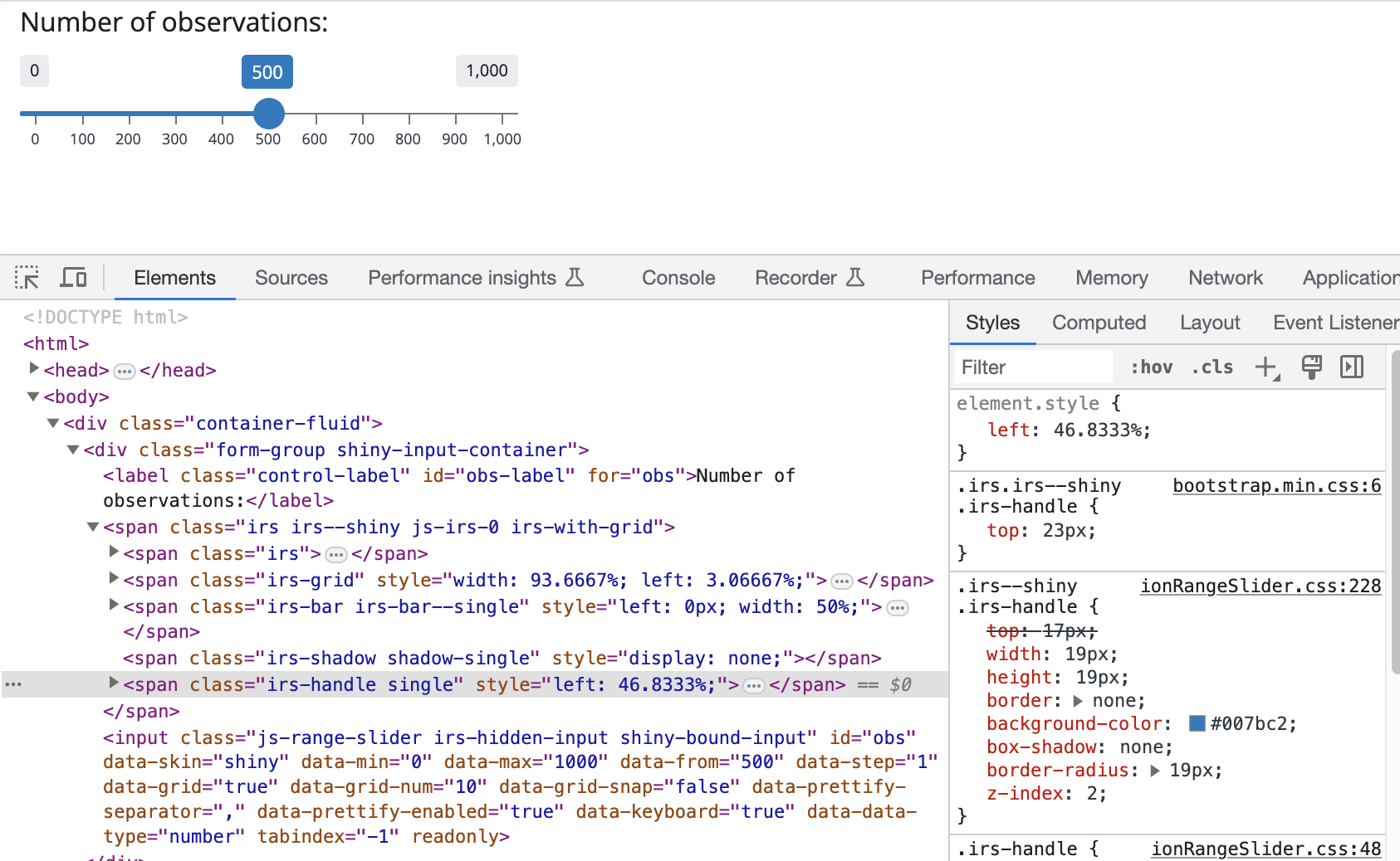 Slider handle is in wrong location when used with Quarto · Issue #3905 · rstudio/shiny · GitHub