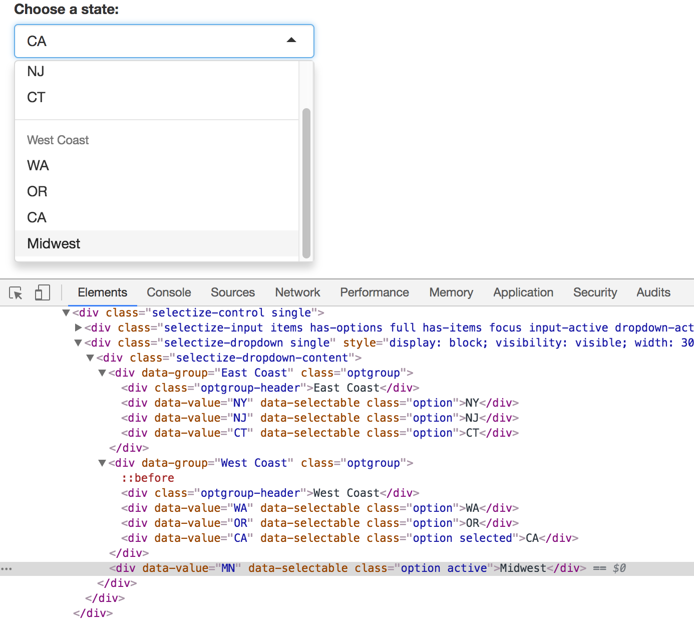 `selectinput` `optgroup` Rendering Not Correct When A Group Has Only One Choice · Issue 1864