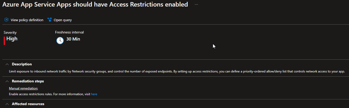Azure App Service Apps Should Have Access Restrictions Enabled Policy Not Resolving · Issue