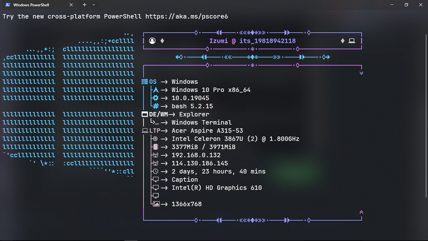 Neofetch charcter spacing error hyper term · Issue #7427 · vercel/hyper · GitHub