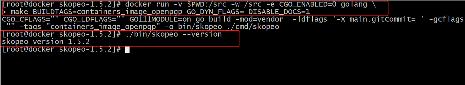 Building skopeo binary in a container report an error: "/bin/sh: 1: /go/bin/go-md2man: not found ...