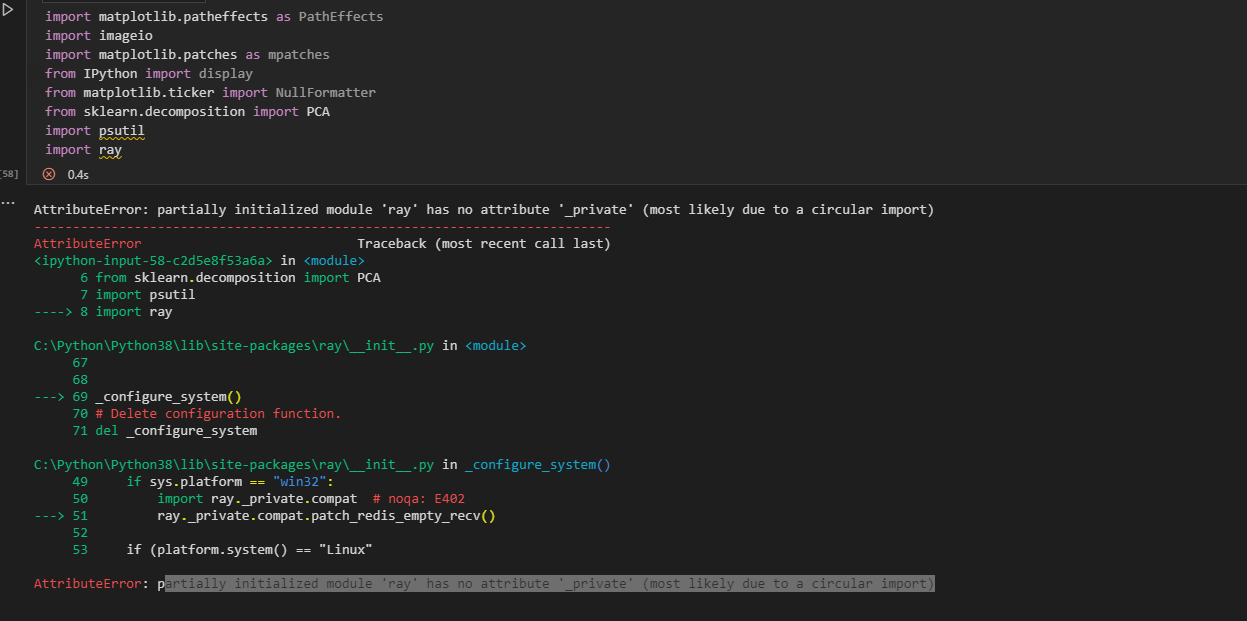 partially initialized module 'ray' has no attribute '_private' (most ...