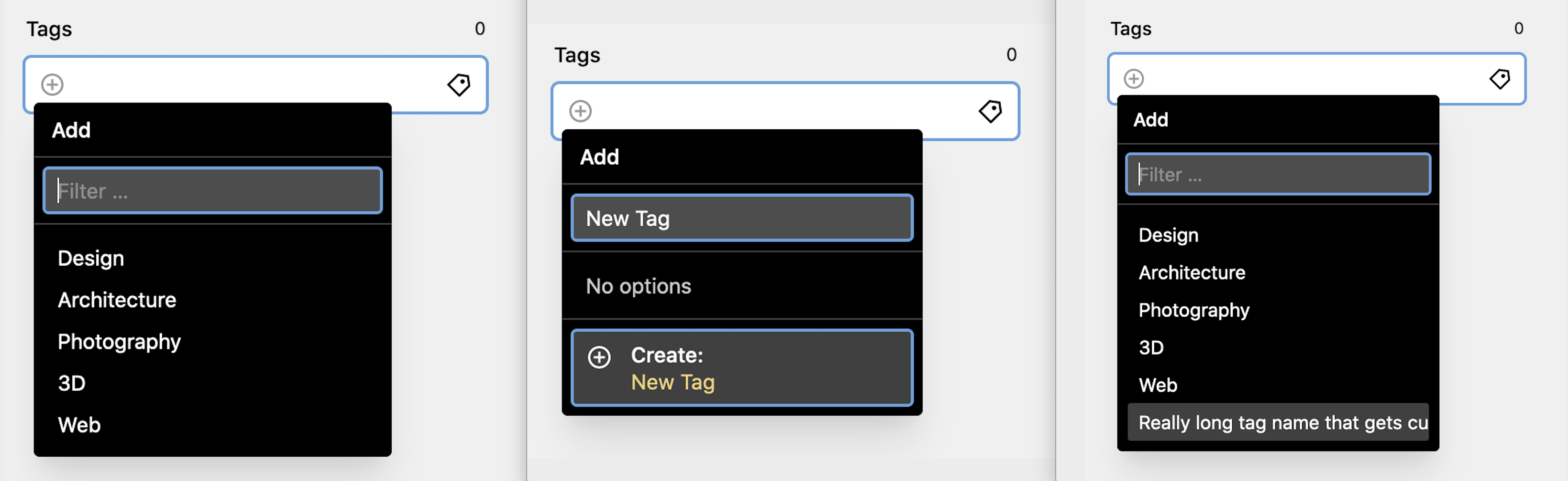 [v4] Tag field offers misleading create-feature ignoring the accept:options-setting / cuts off ...