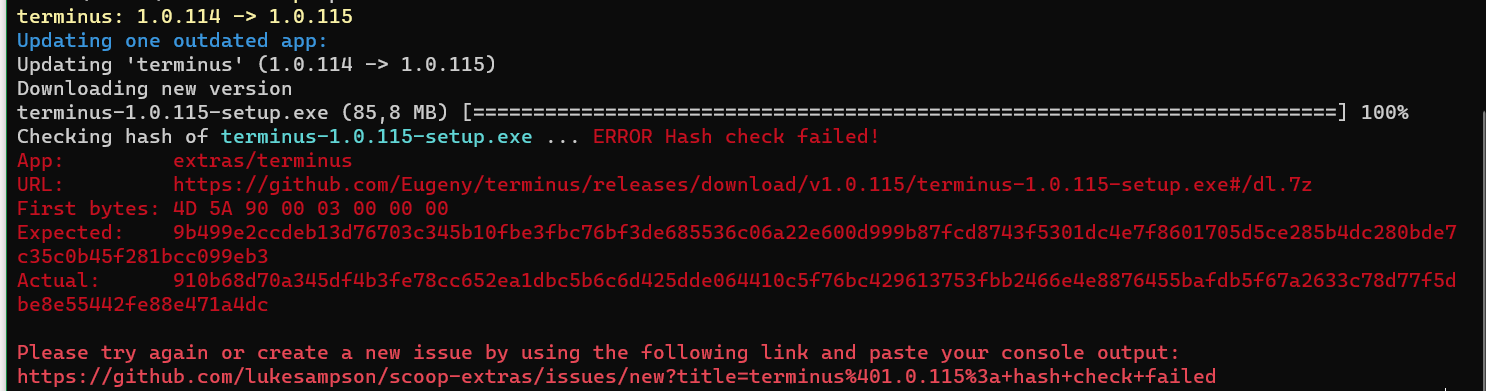 terminus@1.0.115: hash check failed · Issue #4532 · ScoopInstaller ...