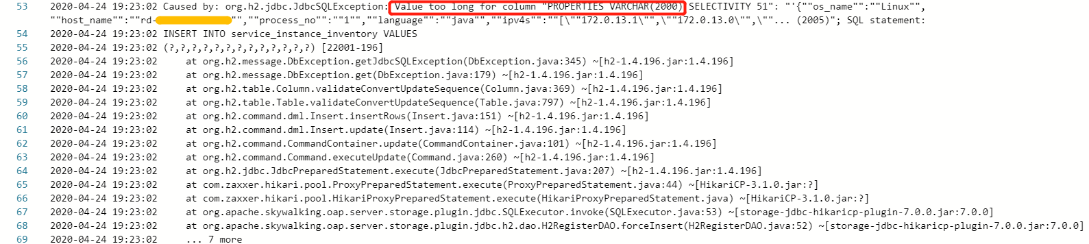 Agent send a lot of IPV4s,so it causes the following error:org.h2.jdbc.JdbcSQLException: Value ...
