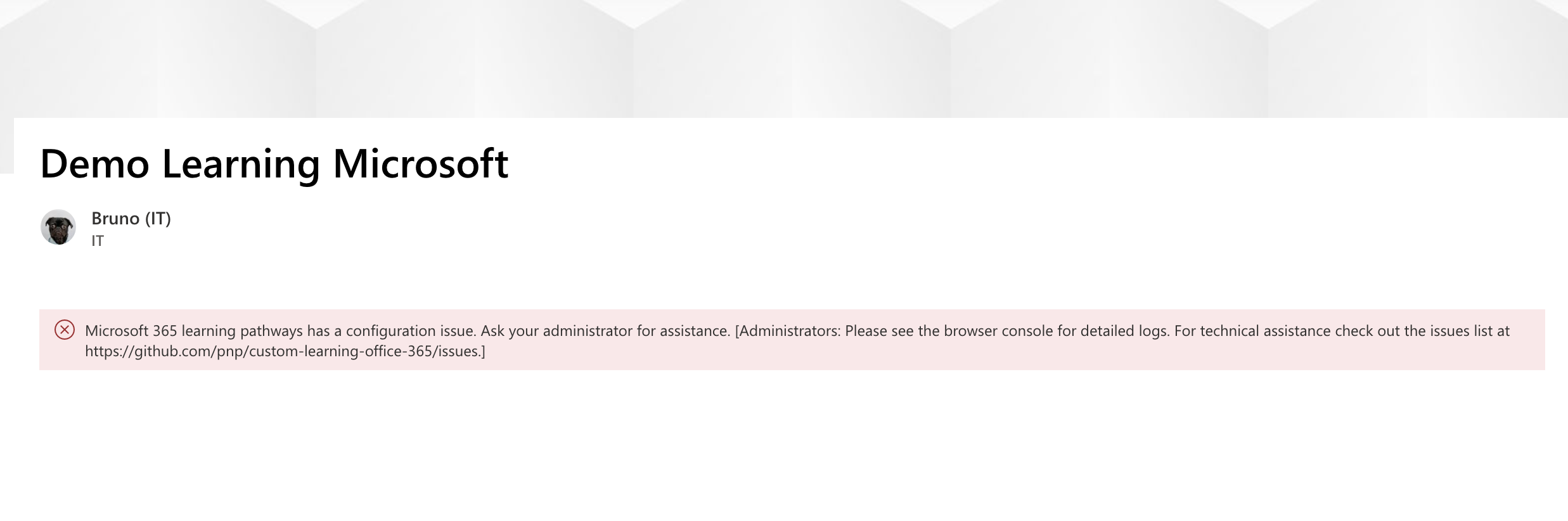 Error Microsoft 365 learning pathways has a configuration issue. Ask ...