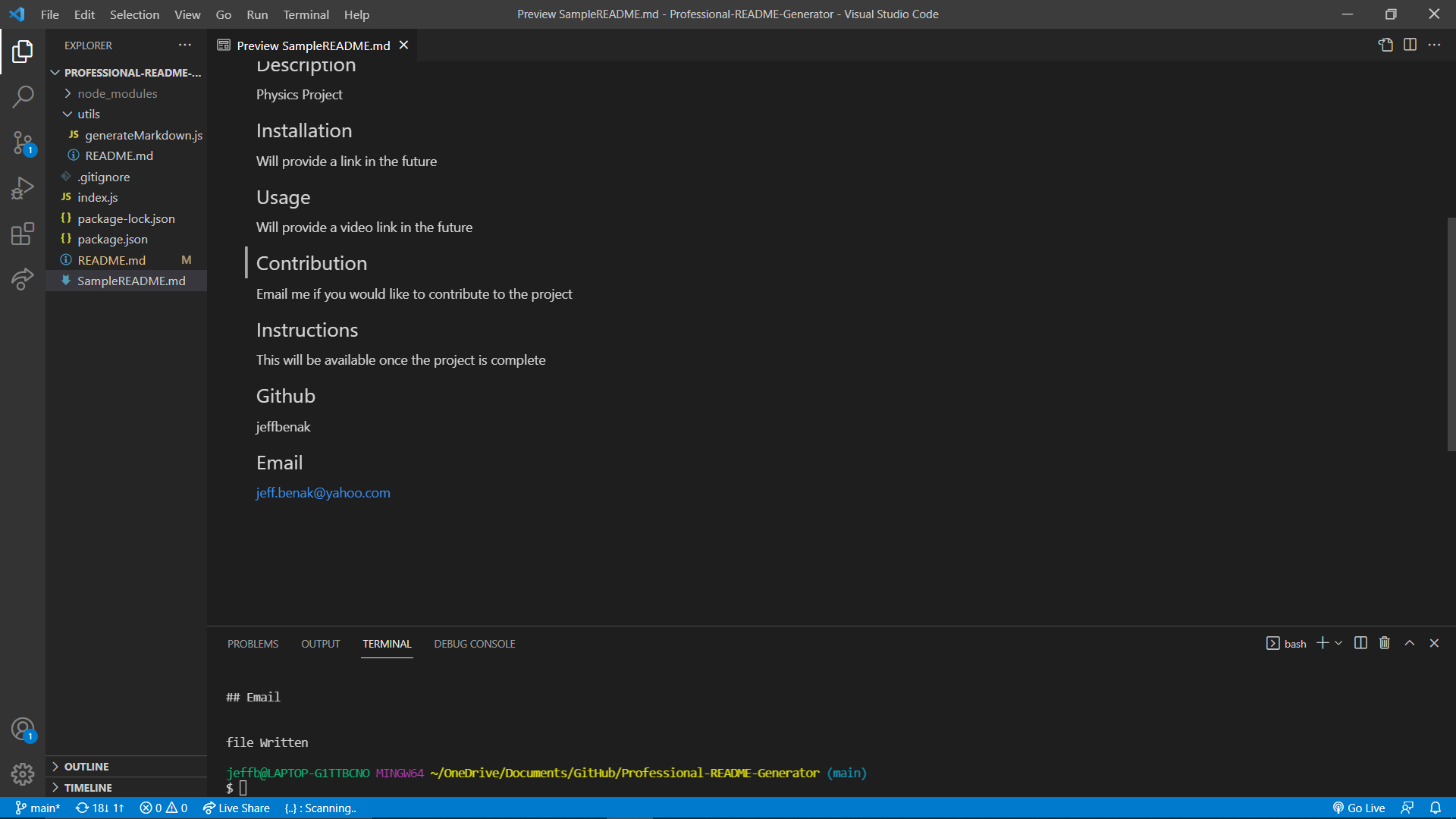 GitHub - jeffbenak/Professional-README-Generator