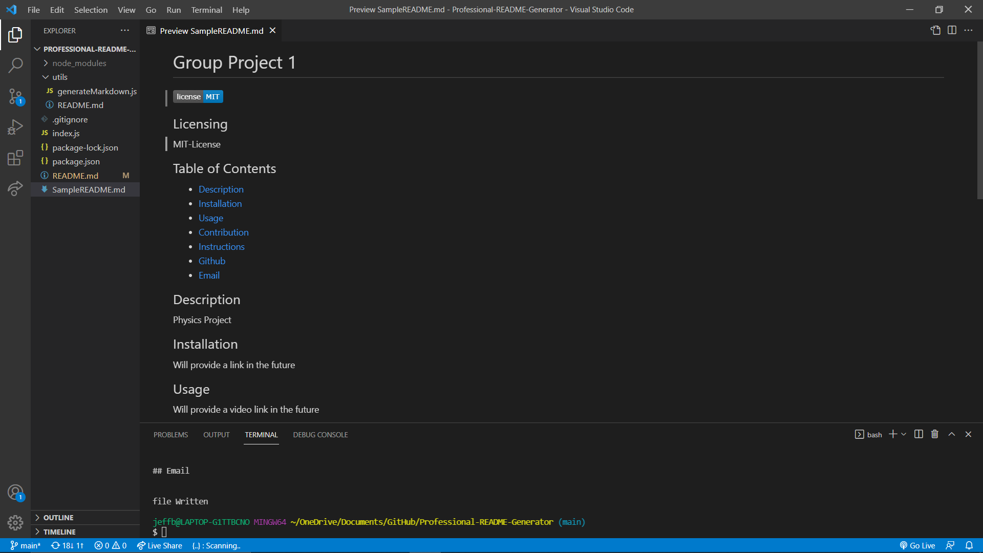 GitHub - jeffbenak/Professional-README-Generator