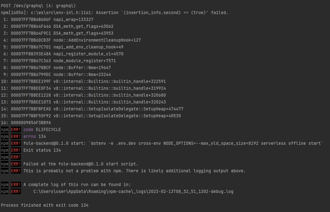 Node crashes locally on the second graphql request after updating prisma 4.1.0 -> 4.10.1 ...