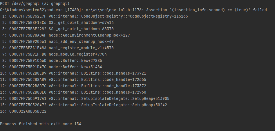 Node crashes locally on the second graphql request after updating ...