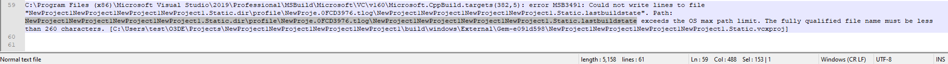 Building a project on Windows with a name that contains 44 characters or more results in error ...