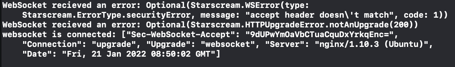 HTTPUpgradeError.notAnUpgrade(200) on iOS 15. Very hard and unstable connection · Issue #940 ...
