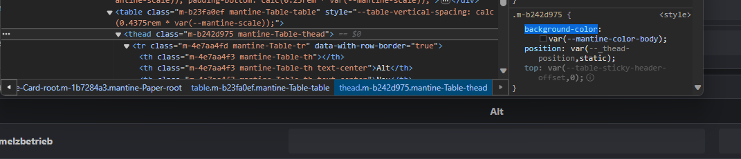 Table.Thead has body color as background-color · Issue #5215 · mantinedev/mantine · GitHub