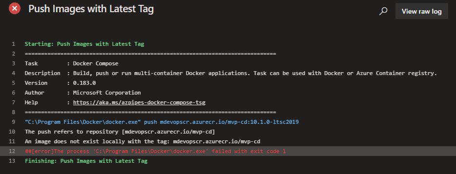 Unable to run the Azure DevOps pipeline: "An image does not exist locally with the tag" while ...