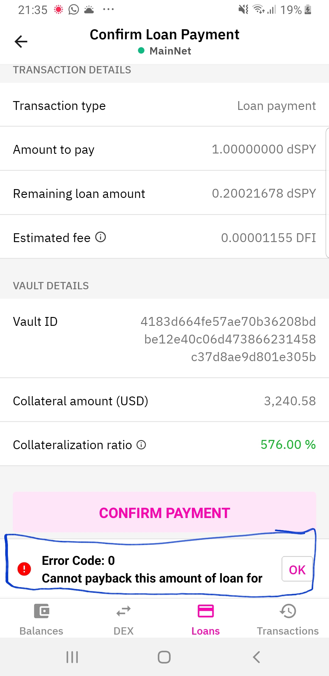 Can't payback loan for a vault · Issue #1660 · BirthdayResearch/defichain-wallet · GitHub