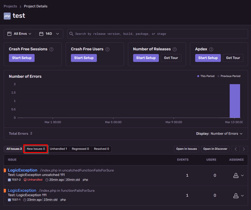 Tracked PHP issues are not getting marked as "New" · Issue #2026 · getsentry/self-hosted · GitHub