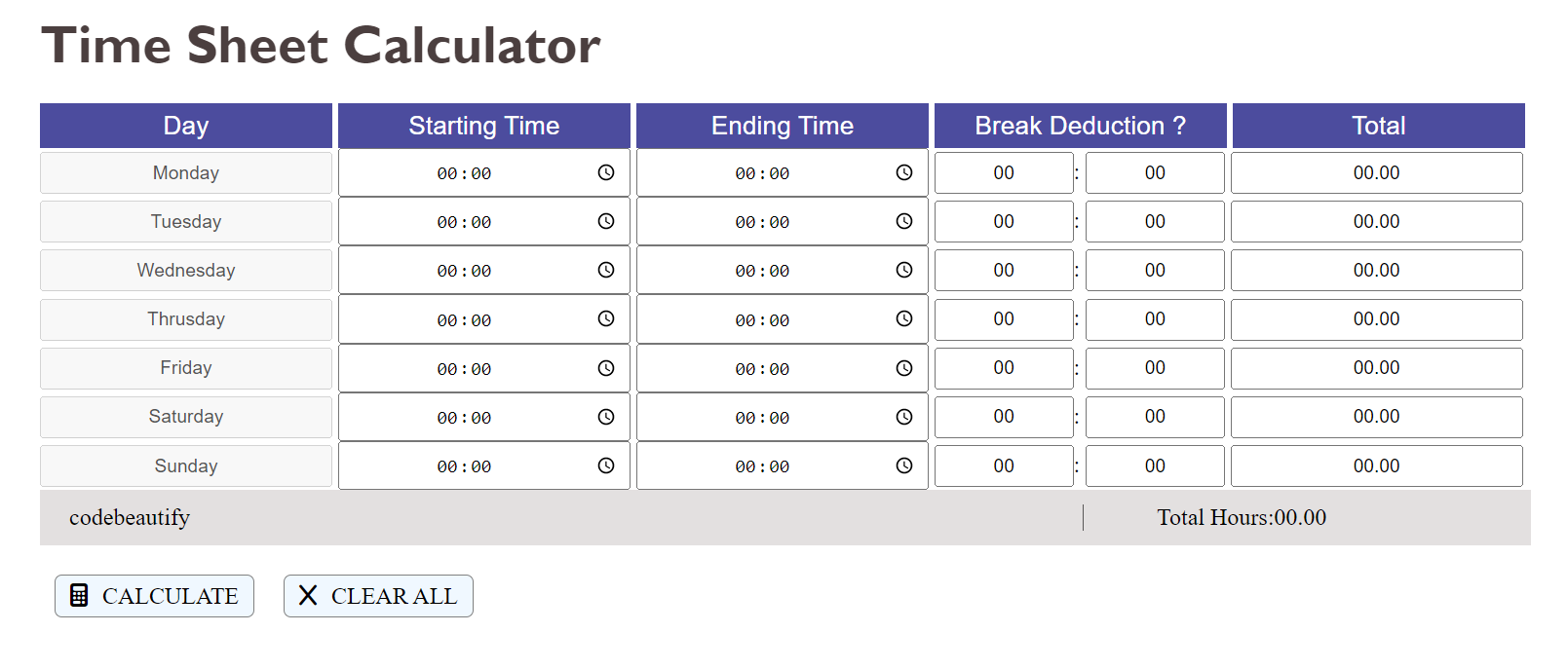 GitHub - MahendraMakad/Time-Sheet-Calculator: A webpage to calculate ...
