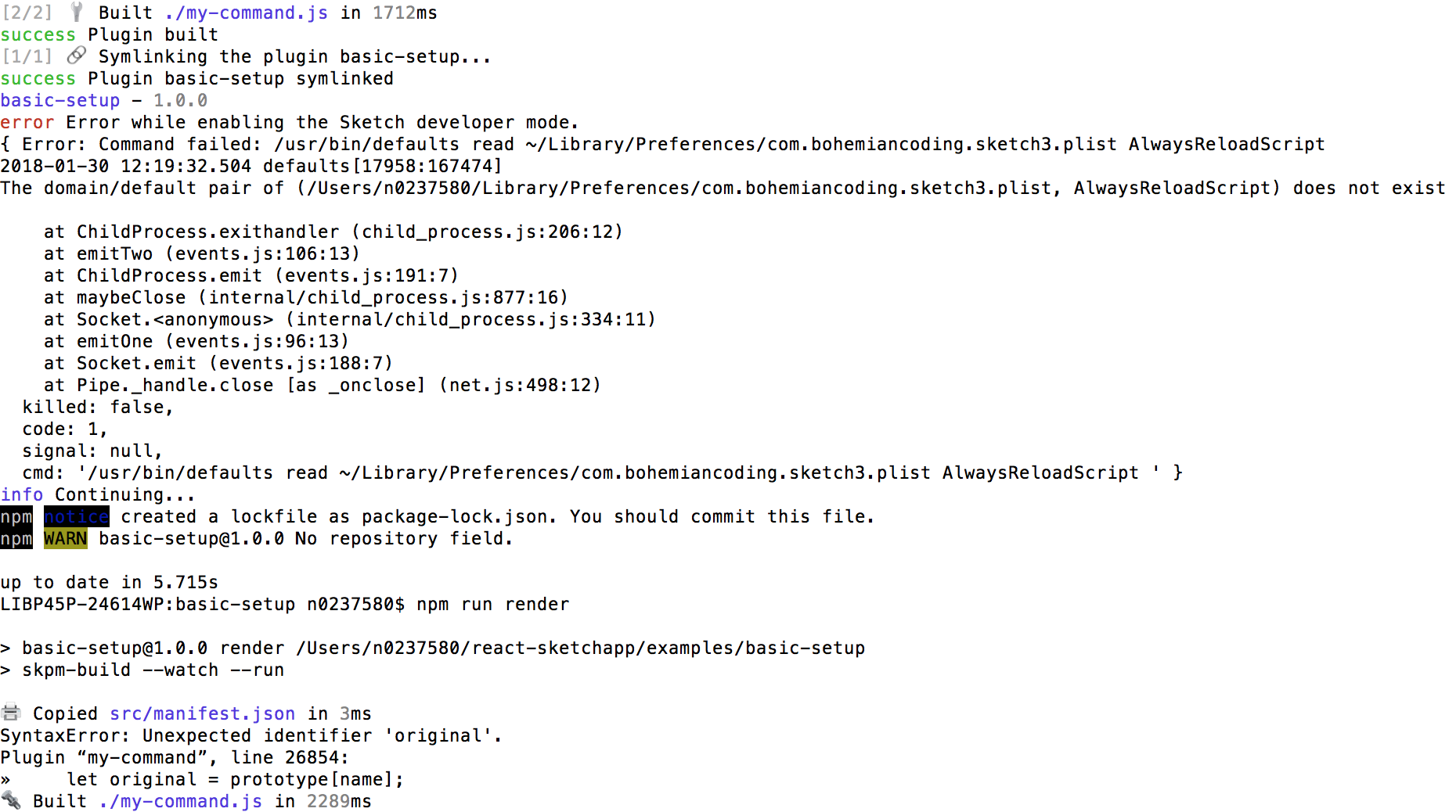 Npm Run Render Error While Enabling The Sketch Developer Mode Syntaxerror Unexpected