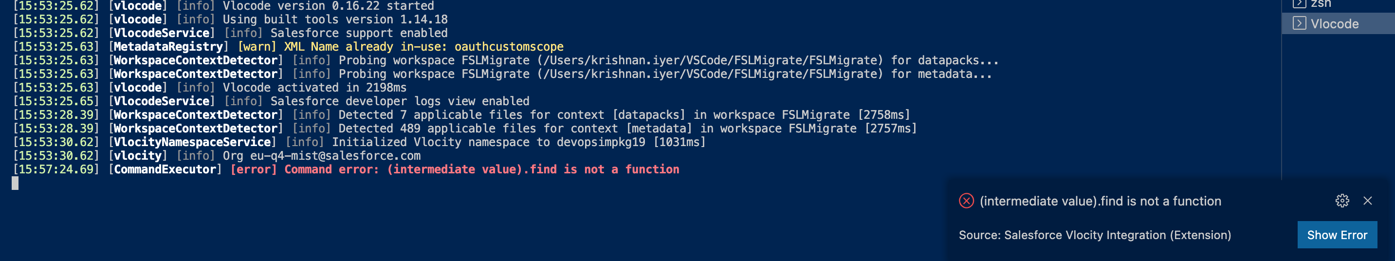 Command error: (intermediate value).find is not a function Salesforce Vlocity Integration ...