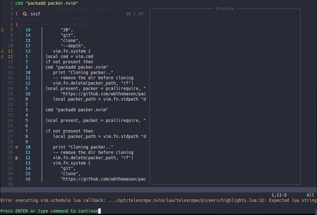 current buffer fuzzy find error in lua · Issue #1164 · nvim-telescope/telescope.nvim · GitHub