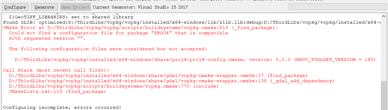 Gdal Could Not Find A Configuration File For Package Proj4 That Is Compatible With Requested