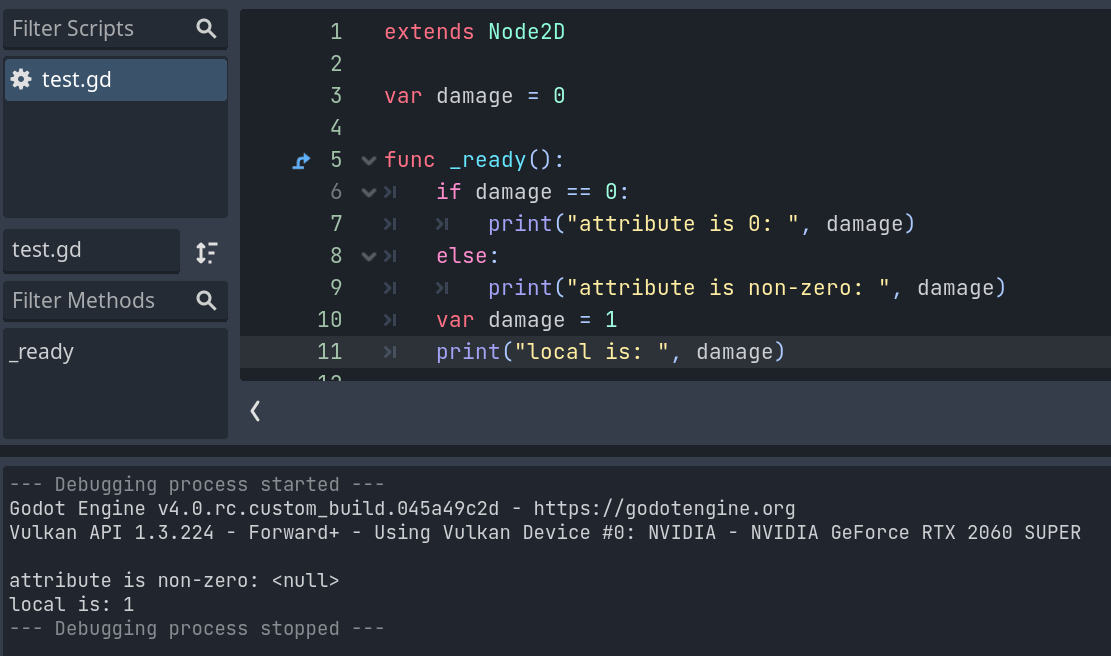 Accessing a member variable before declaring a variable that would overshadow returns null ...