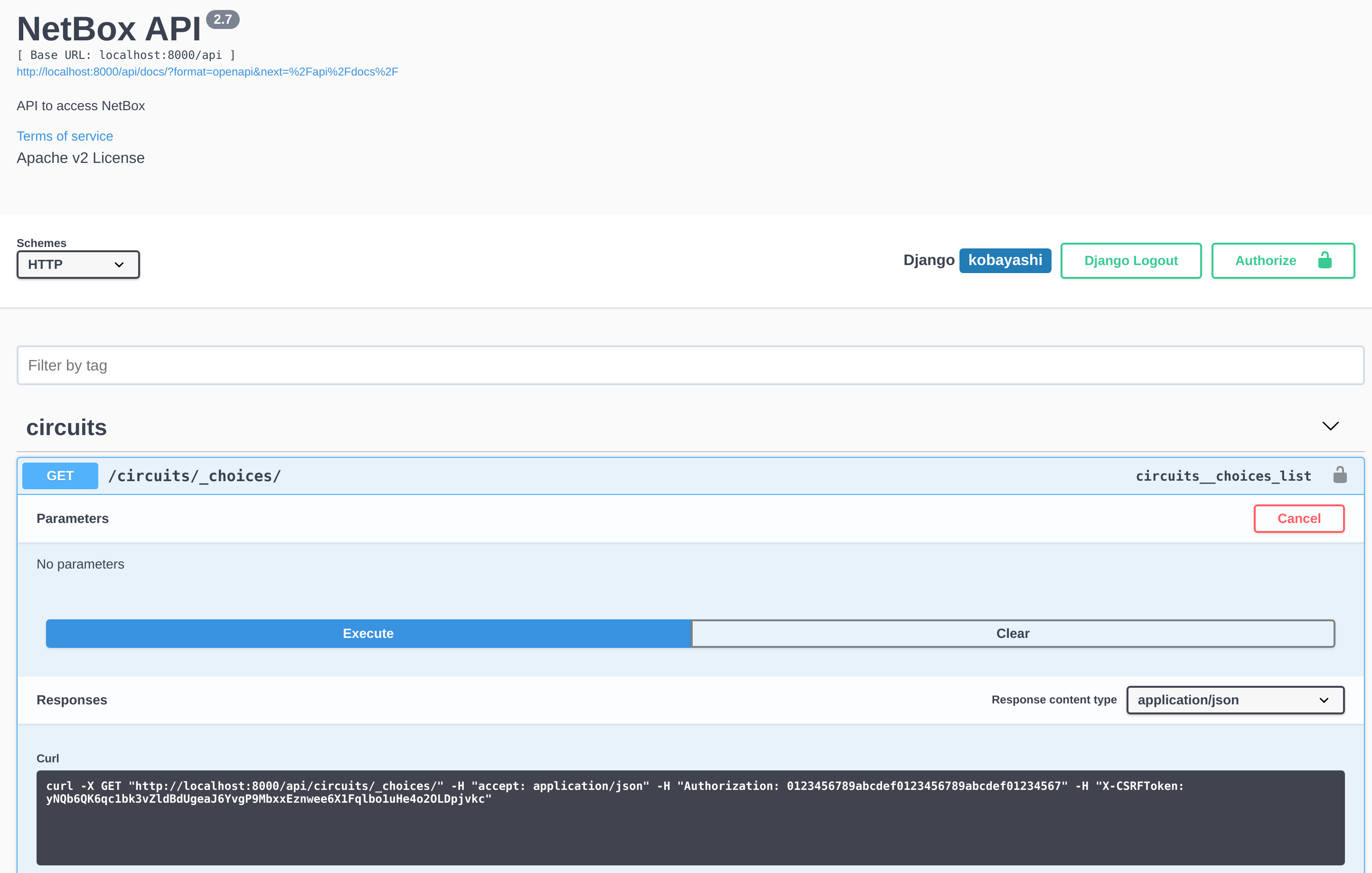 Incorrect Authorization Header included in swagger curl Examples · Issue #4289 · netbox-community/netbox · GitHub
