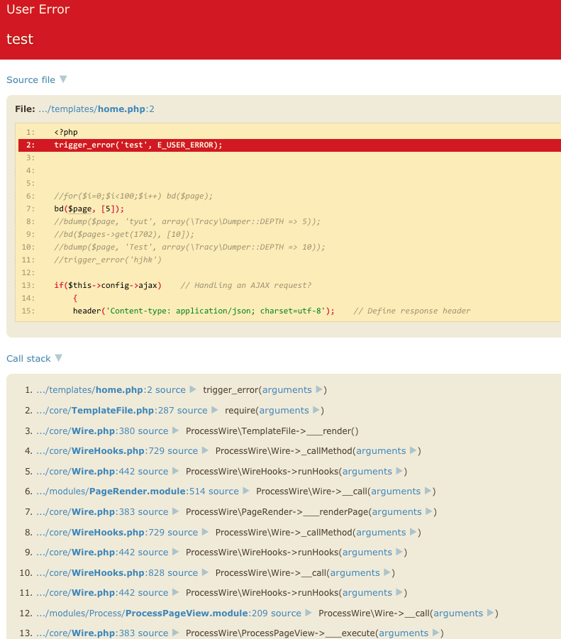 Stacktrace converted to string breaks Tracy functionality. · Issue #829 · processwire ...