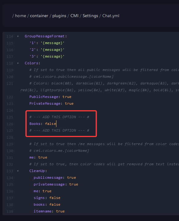 [config edit request] Add option to disable colors in books · Issue #8040 · Zrips/CMI · GitHub