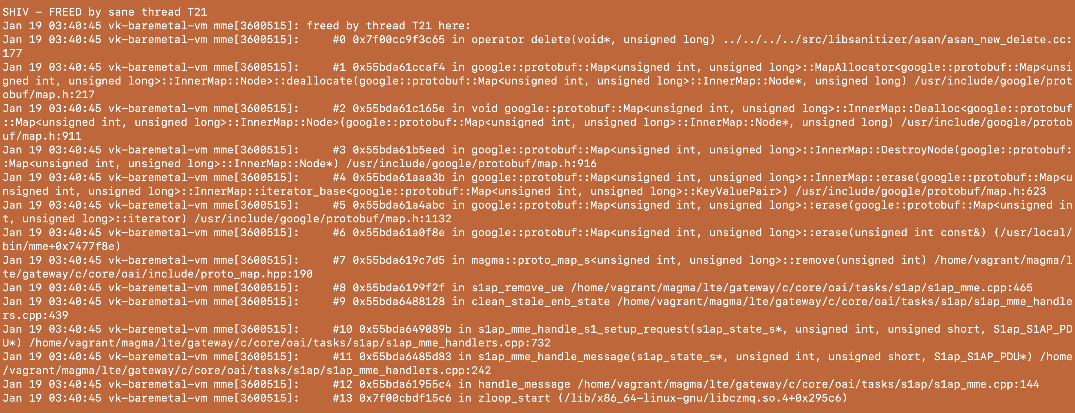 AGW: MME is getting restarted as it is accessing the freed heap pointer in clean_stale_enb_state ...