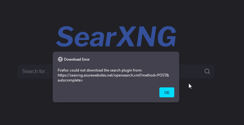 Firefox could not download the search plugin · Issue #32 · searxng/searxng-docker · GitHub