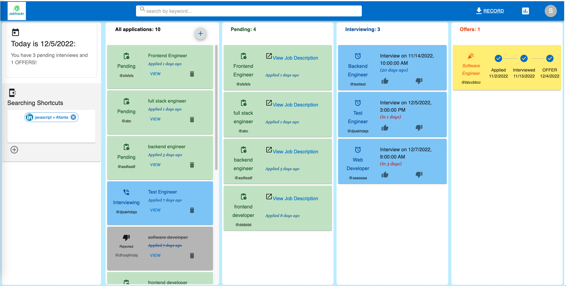 GitHub - sdhlyhb/mvp-JobTrackr: a lightweight single-page web app to help job hunters manage and ...