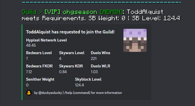 Autoaccept requirements not getting Senither Weight · Issue #204 · DuckySoLucky/hypixel-discord ...
