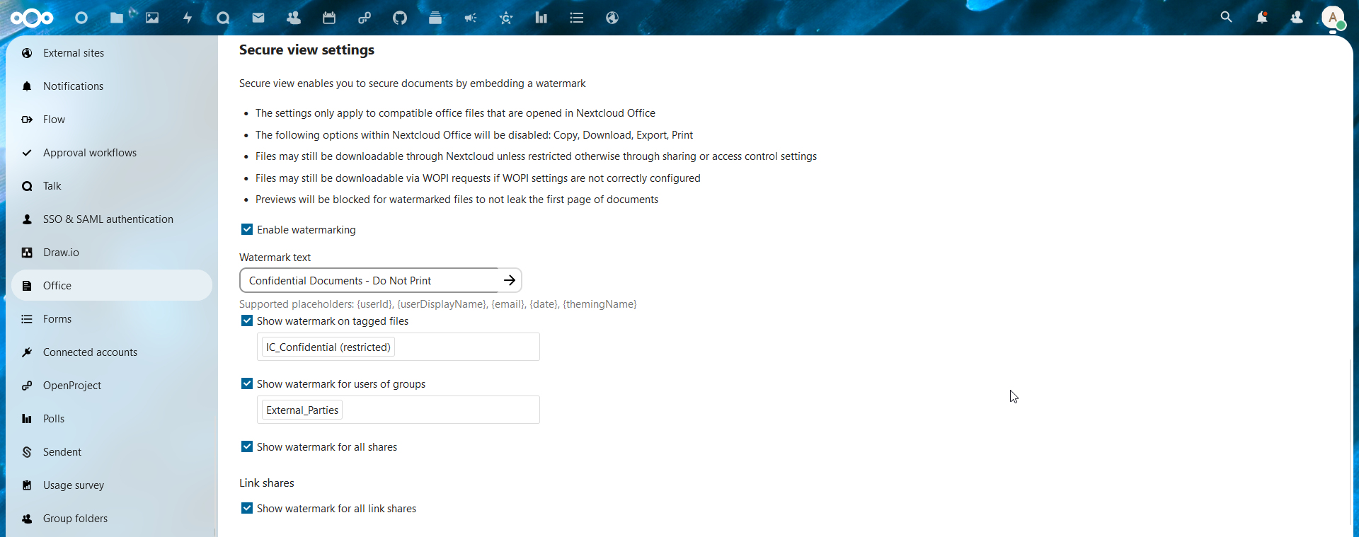 watermark settings in the Office admin menu are making weird stuff on the display · Issue #2794 ...