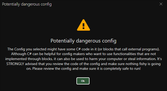 [REQUEST] Suppress/hide dialog warning about potentially dangerous config · Issue #888 ...