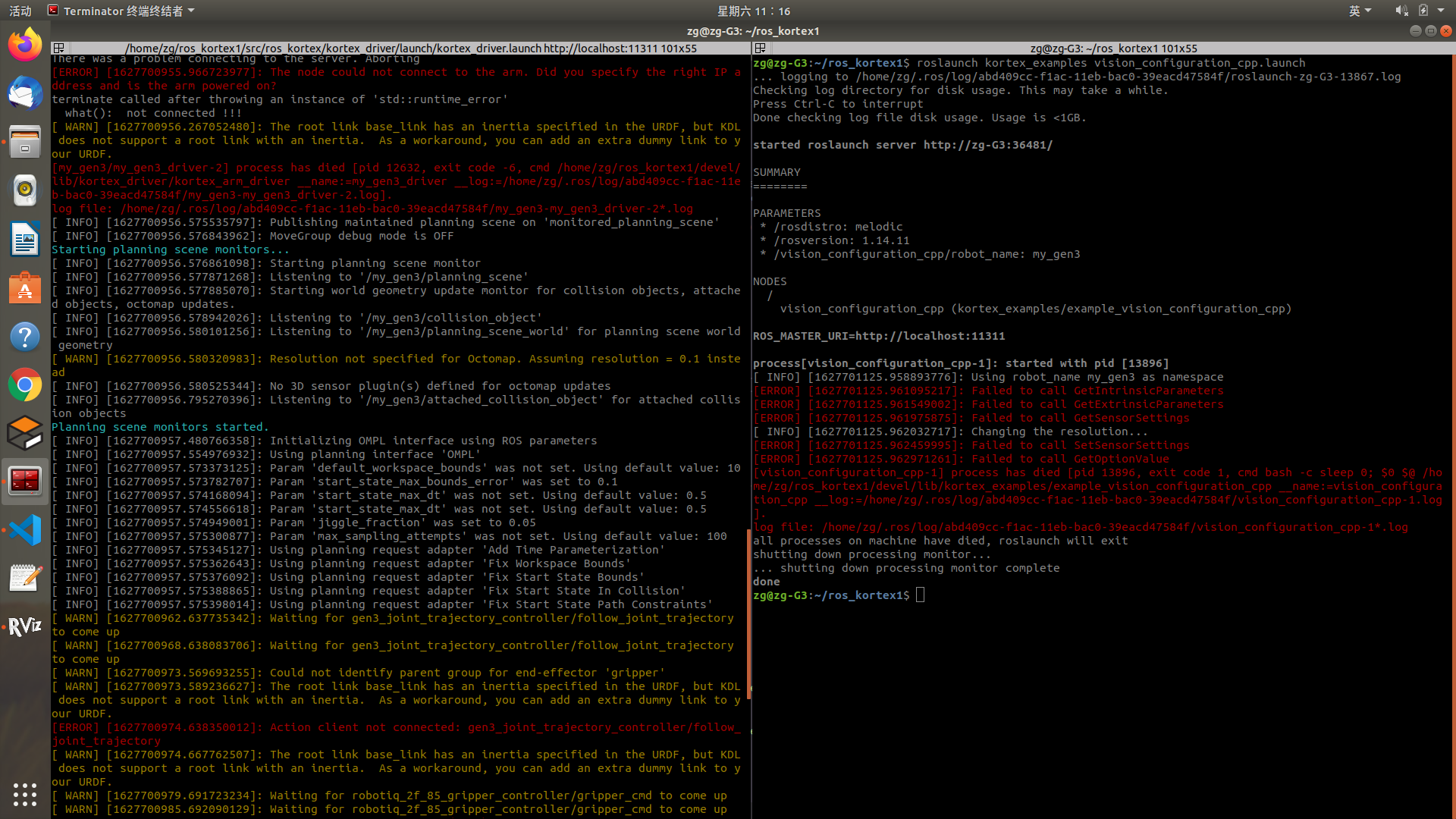 errors happen when i roslaunch kortex_examples vision_configuration_cpp.launch · Issue #177 ...