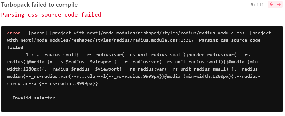 [turbopack] Invalid Selector Parsing Css Source Code Failed · Issue 3145 · Vercel Turbo · Github